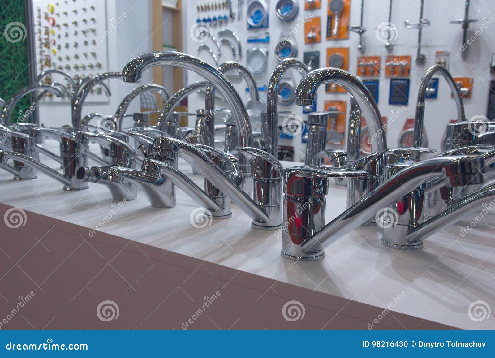 Various Samples of Mixers and Sanitary Products on the Counter Stock ...