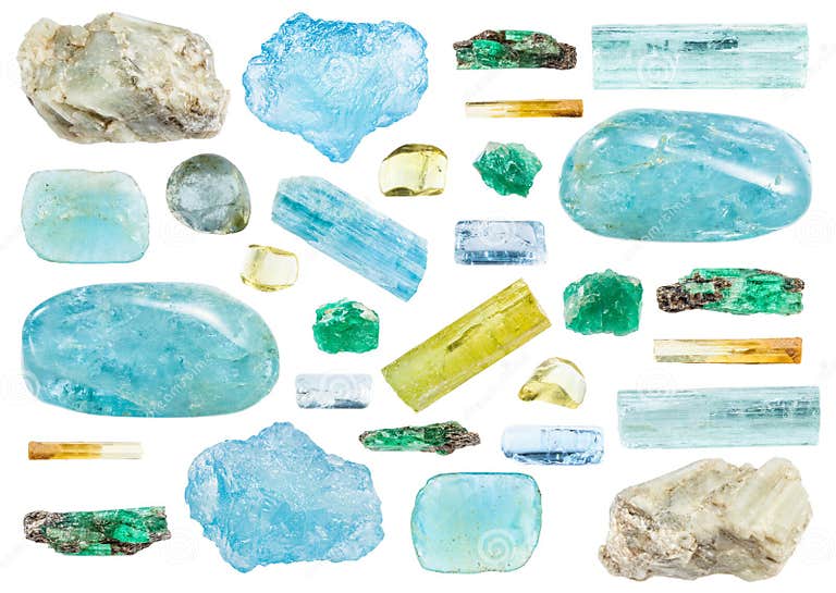 Various Samples of Raw Beryl Minerals Isolated Stock Photo - Image of ...