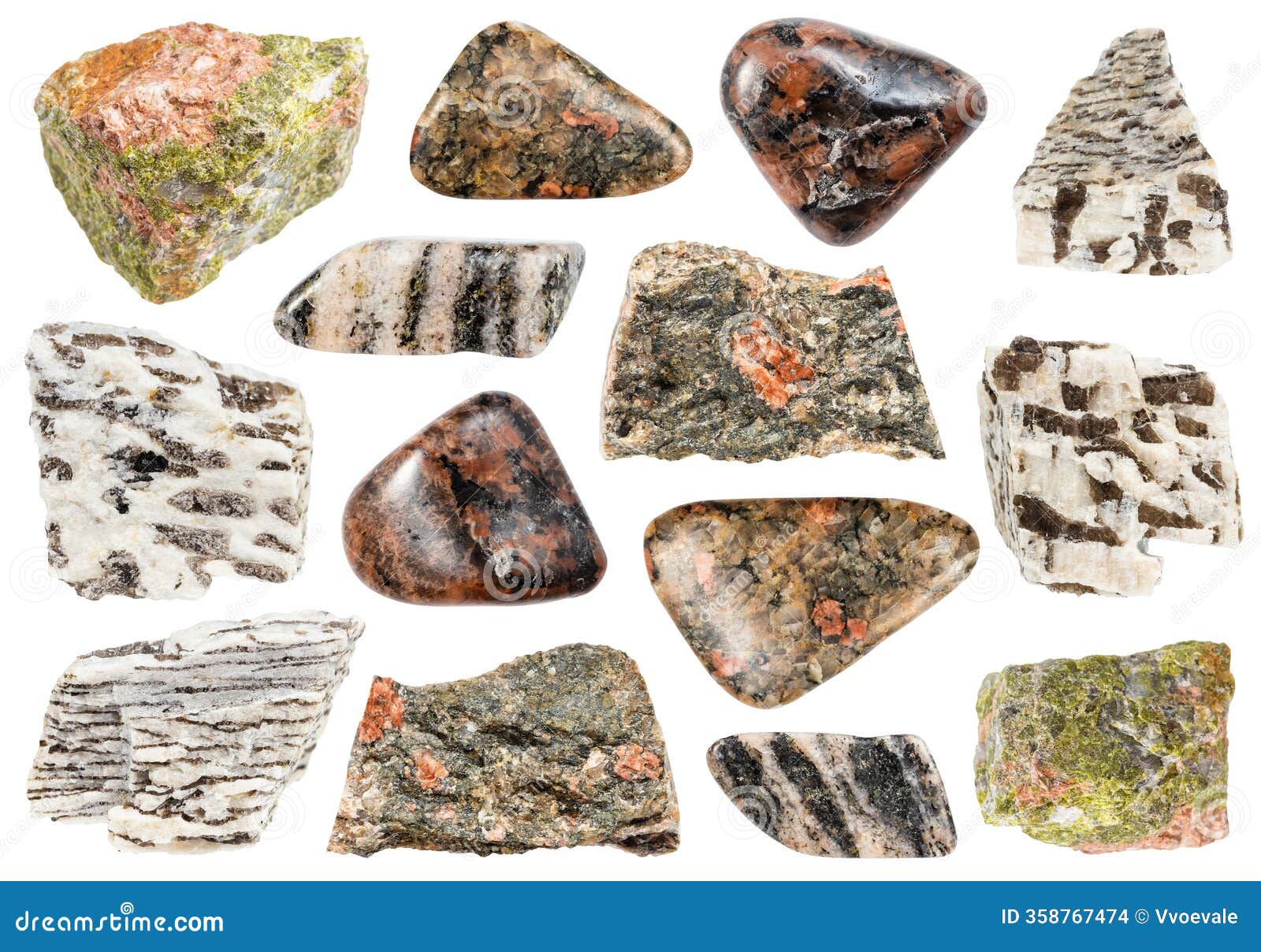 Various Samples of Raw Granite Minerals Isolated Stock Photo - Image of ...