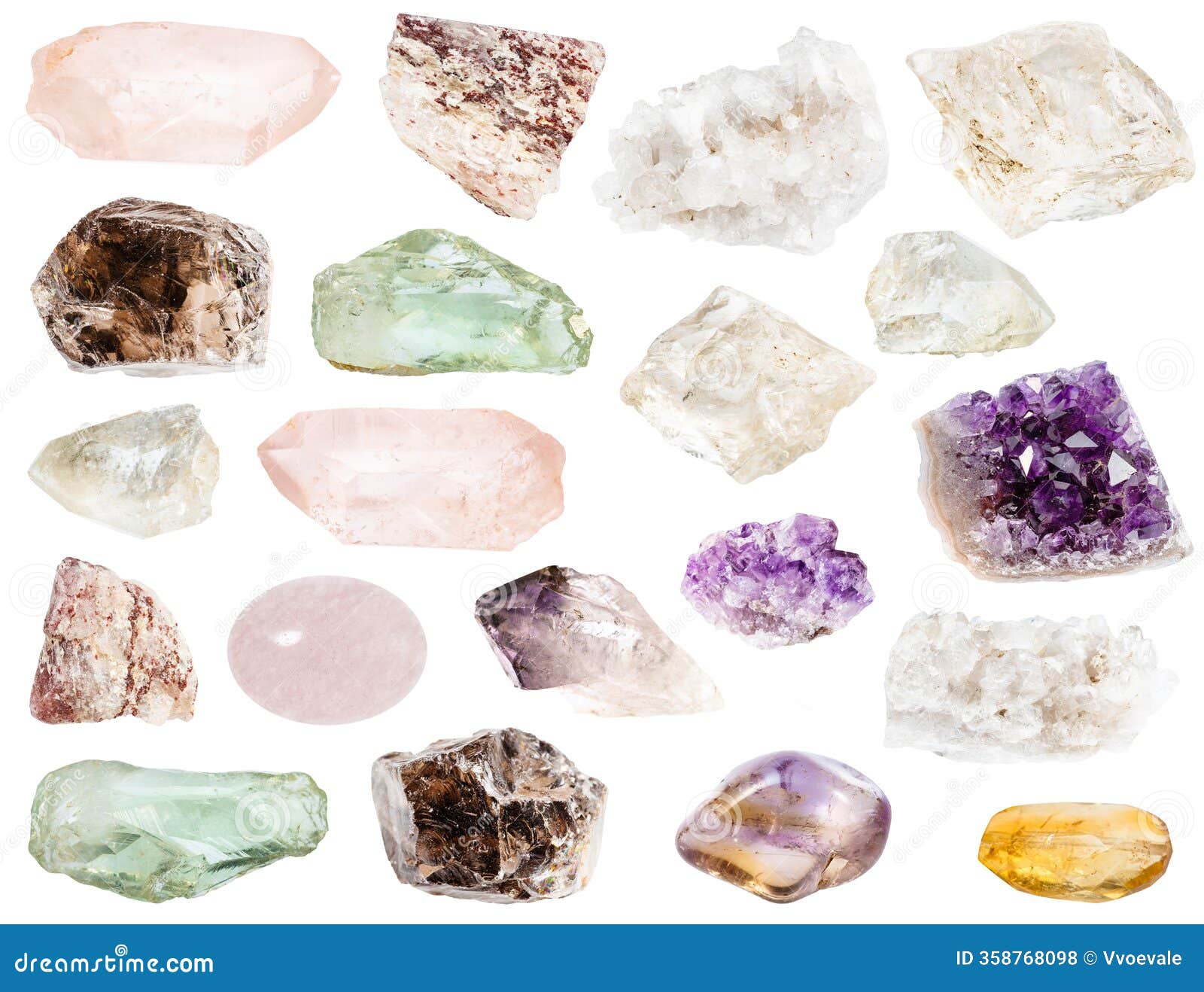 Various Samples of Raw Quartz Minerals Isolated Stock Photo - Image of ...