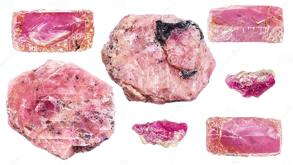Various Samples of Raw Ruby Minerals Isolated Stock Photo - Image of ...