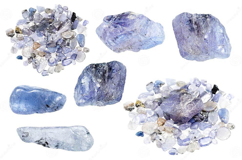 Various Samples of Raw Tanzanite Minerals Isolated Stock Image - Image ...