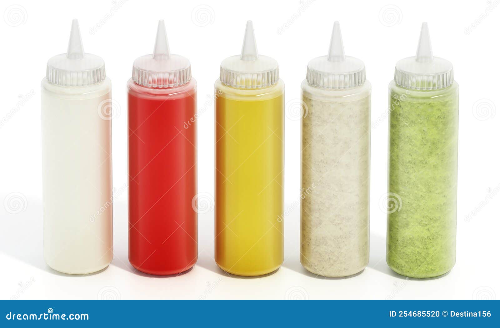 Various Sauces Inside Plastic Food Squeeze Bottles. 3D Illustration ...