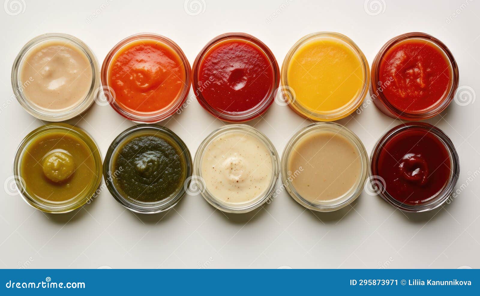 Various Sauces Presented in Separate Jars, a Top-down View of these ...