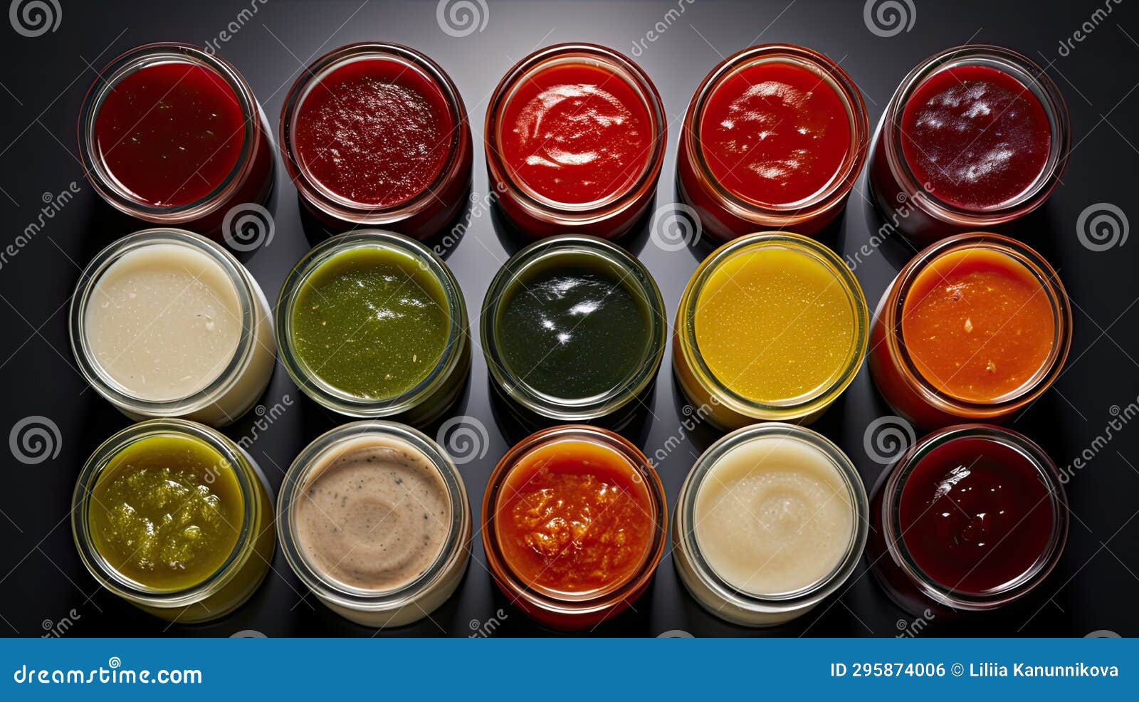 Various Sauces Presented in Separate Jars, a Top-down View of these ...
