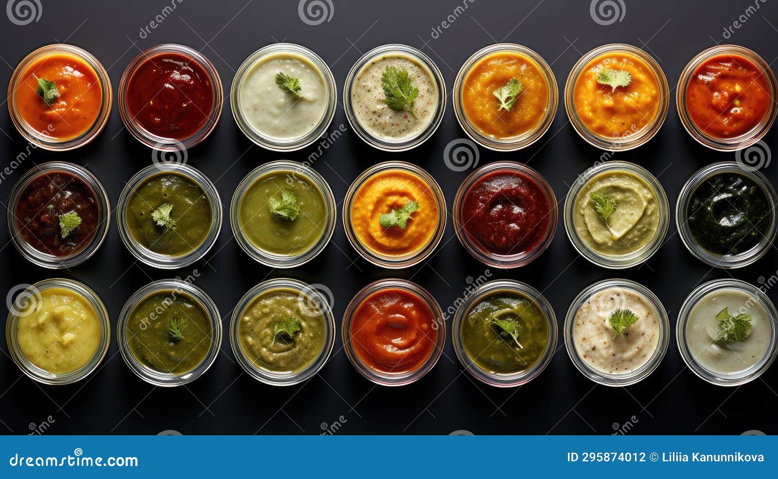 Various Sauces Presented in Separate Jars, a Top-down View of these ...