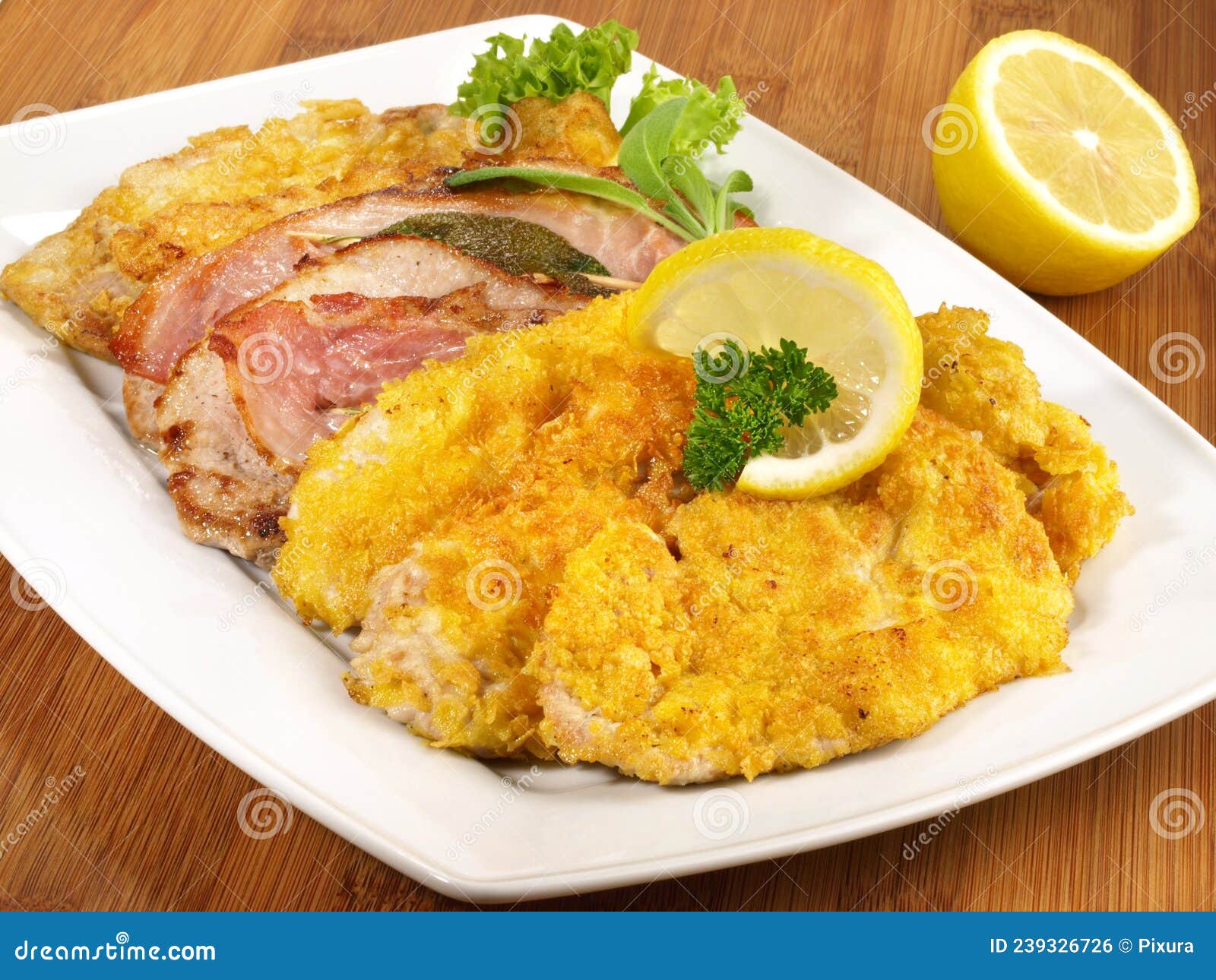 Various Schnitzel Plate stock photo. Image of lettuce - 239326726