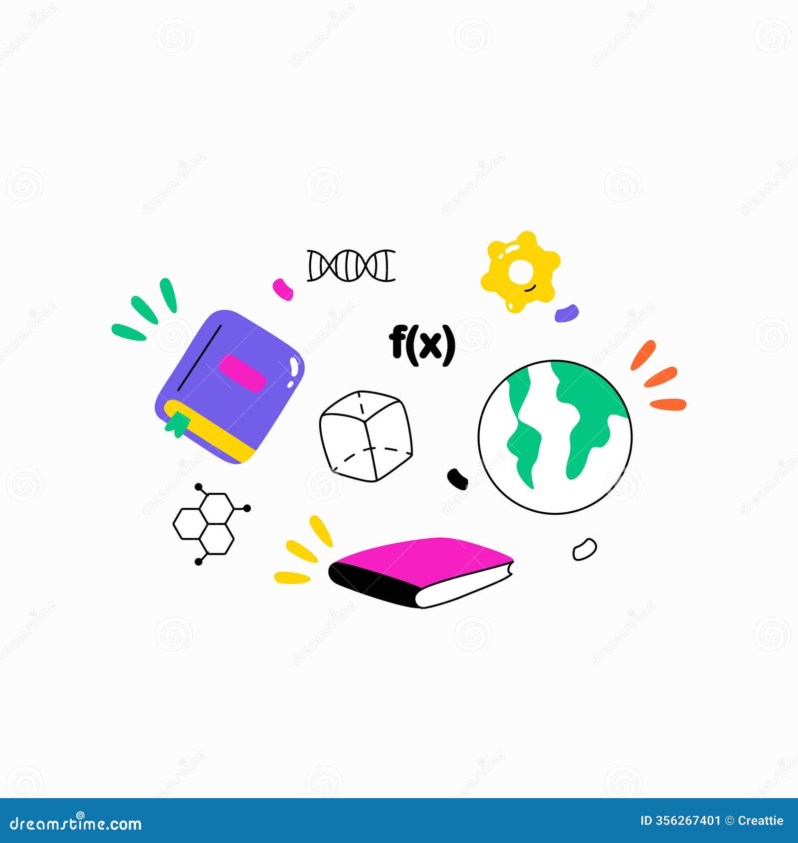 Floating School Objects Including Book, Globe, and Math Symbols in Flat ...
