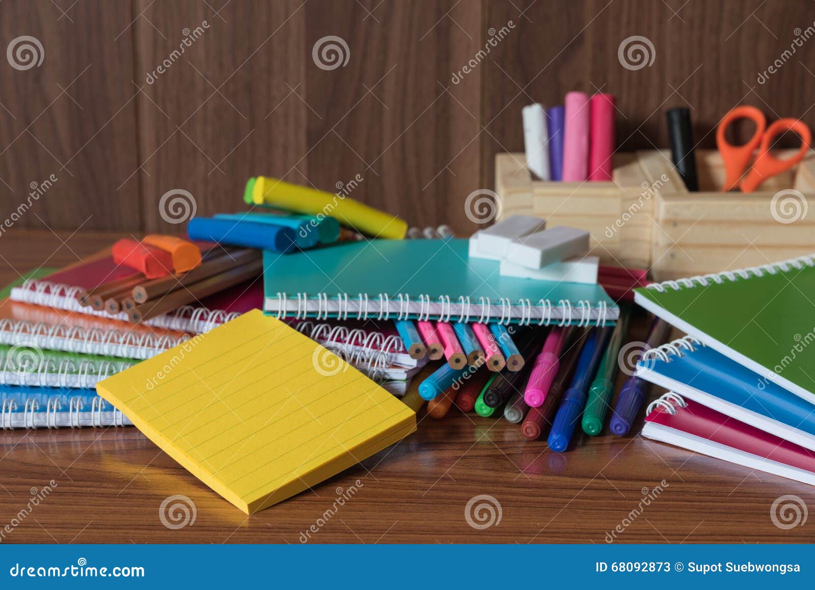Various School Supplies on the Table Stock Image - Image of colourful ...