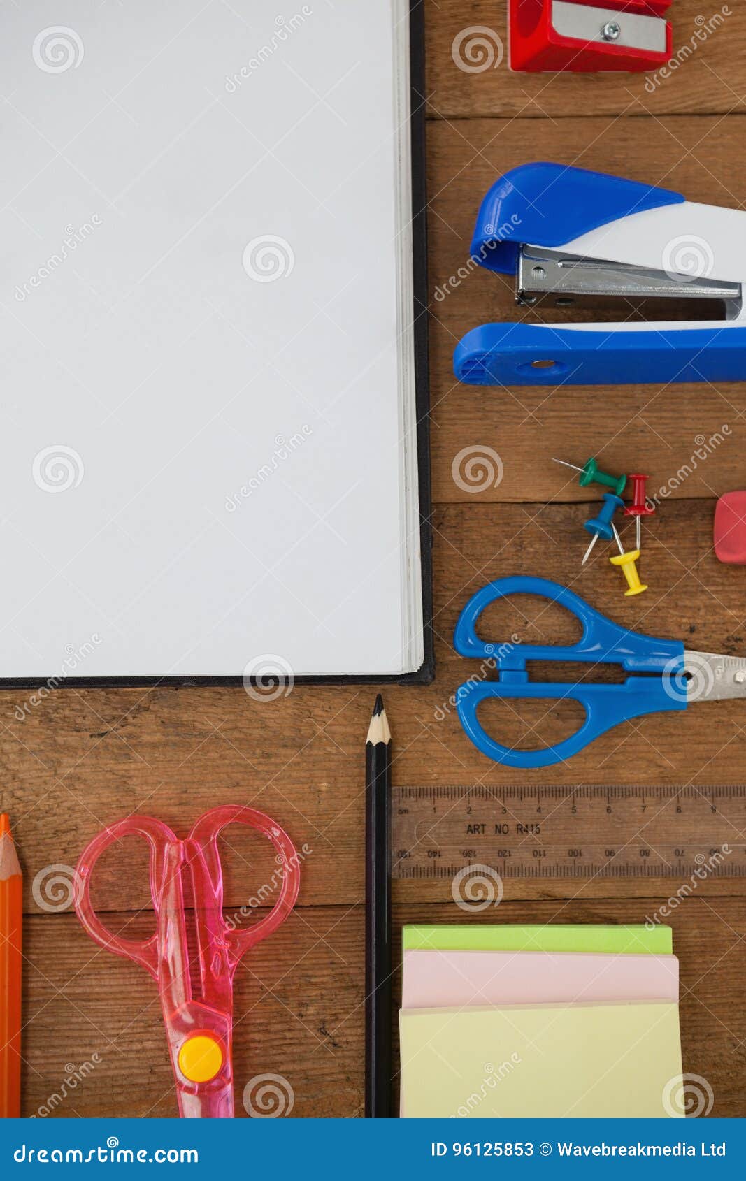Various School Supplies on Wooden Table Editorial Stock Photo - Image ...
