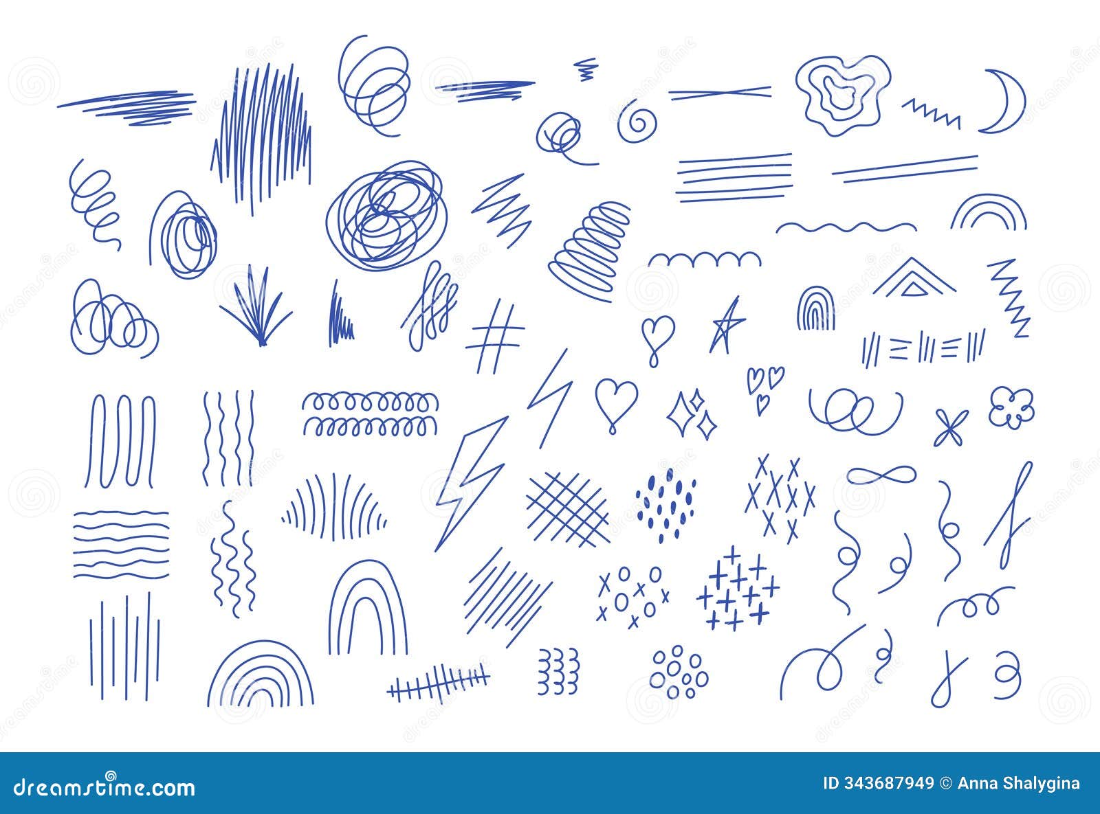 Set Of Blue Underlines Isolated On White Background. Drawn By Hand ...