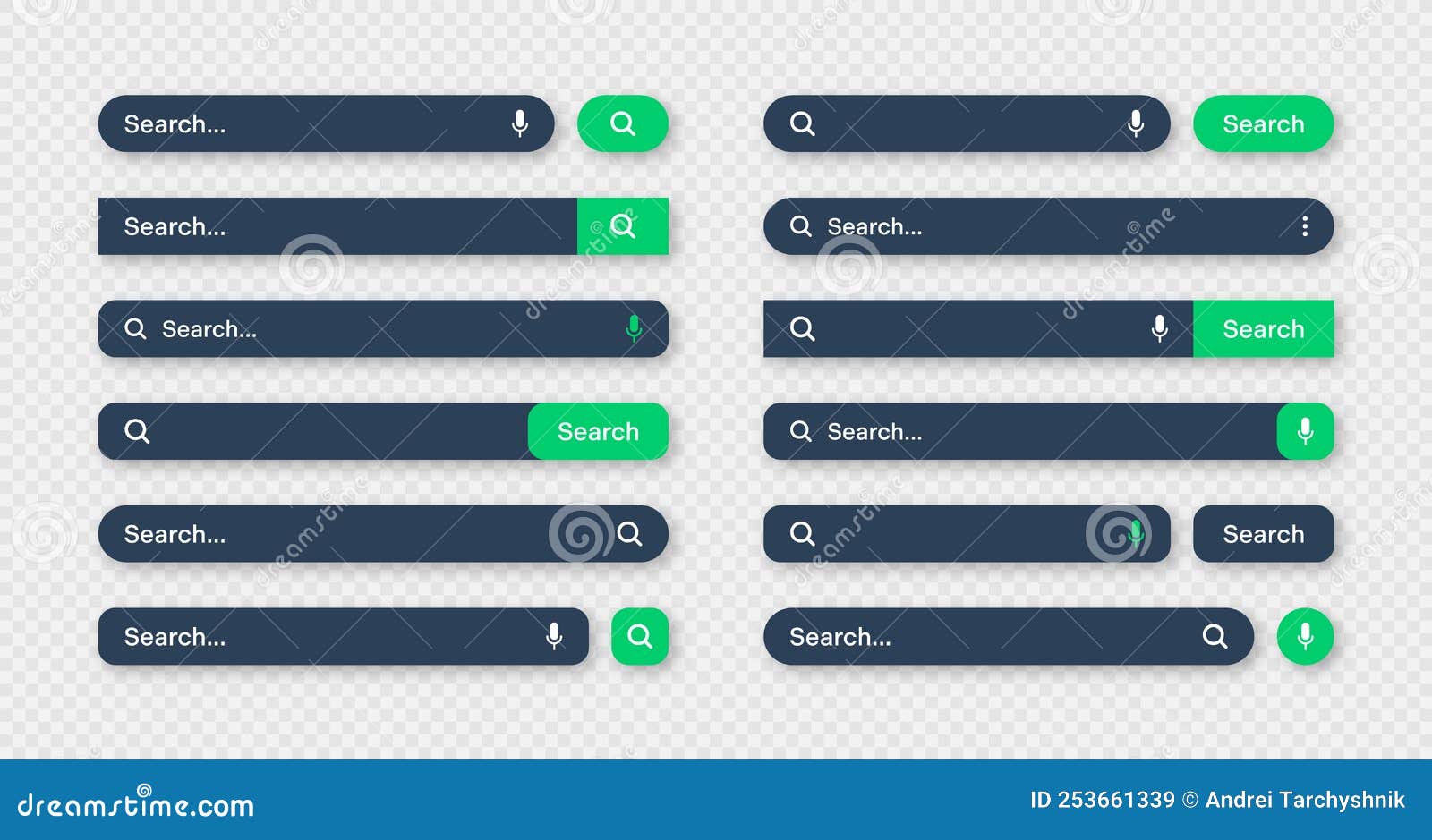 Various Search Bar Templates, Dark Mode. Internet Browser Engine with ...