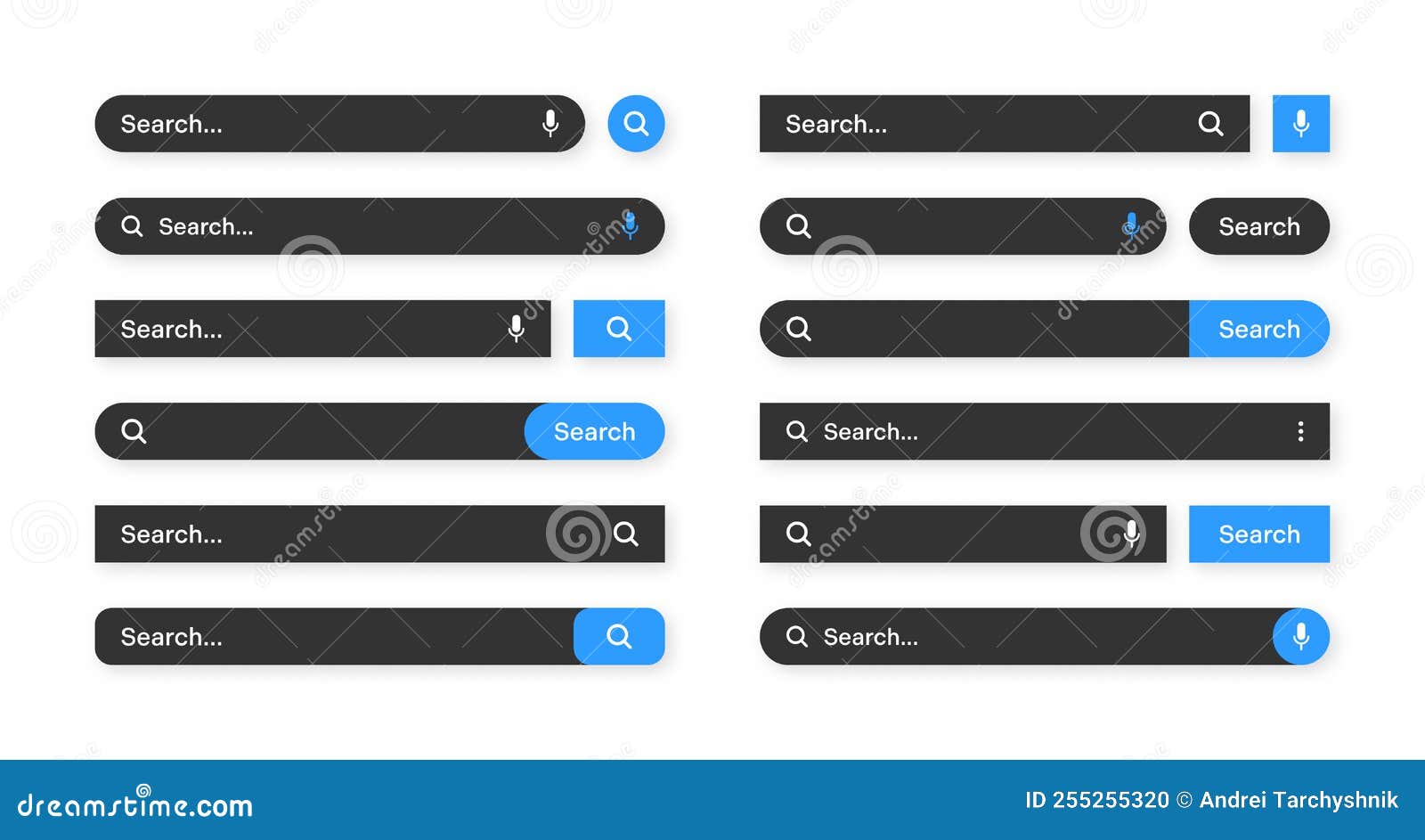 Various Search Bar Templates, Dark Mode. Internet Browser Engine with ...