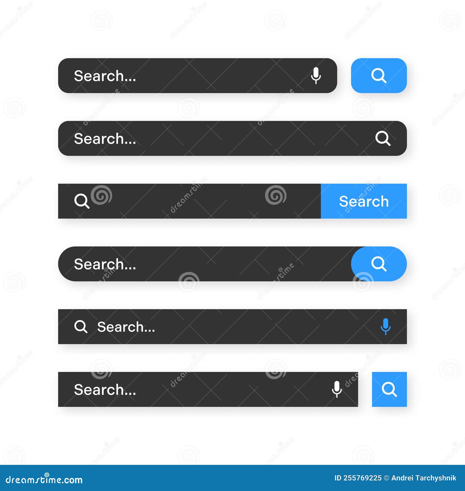 Various Search Bar Templates, Dark Mode. Internet Browser Engine with ...