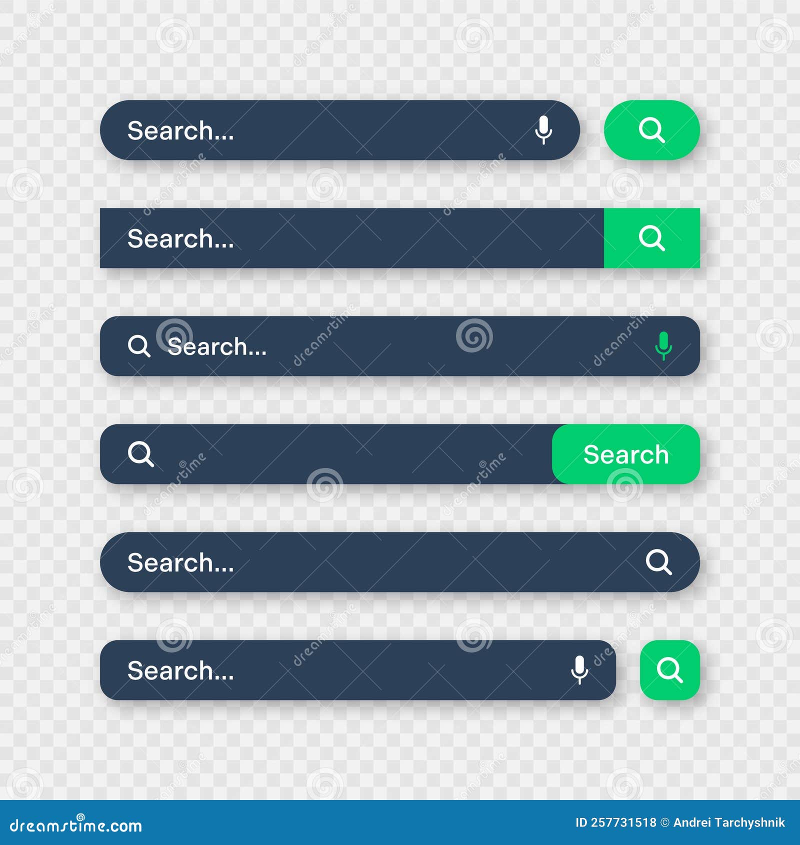 Various Search Bar Templates, Dark Mode. Internet Browser Engine with ...