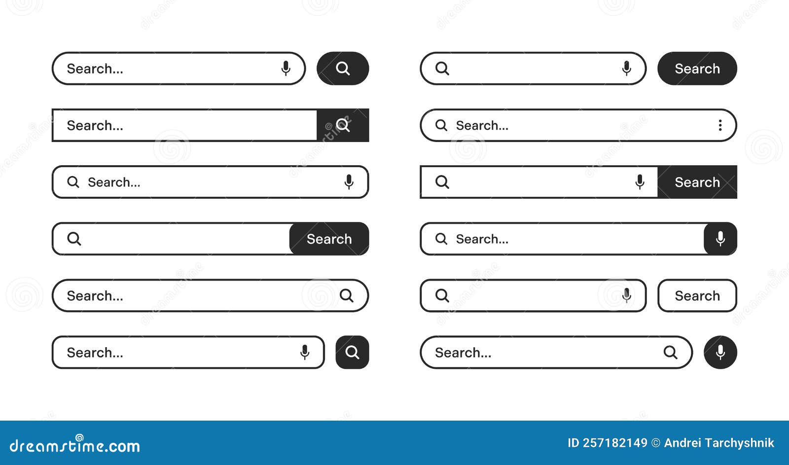 Various Search Bars with Outline Border. Internet Browser Engine with ...