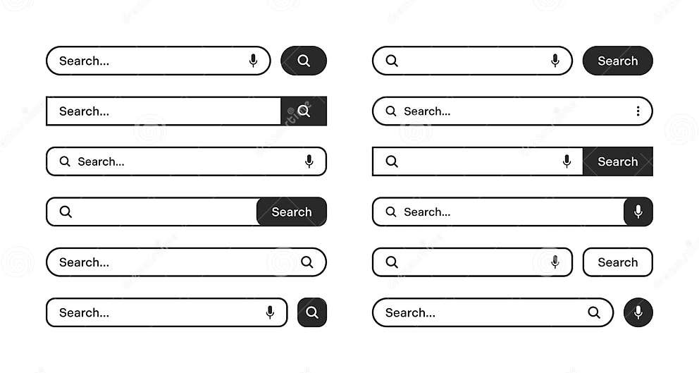 Various Search Bars with Outline Border. Internet Browser Engine with ...
