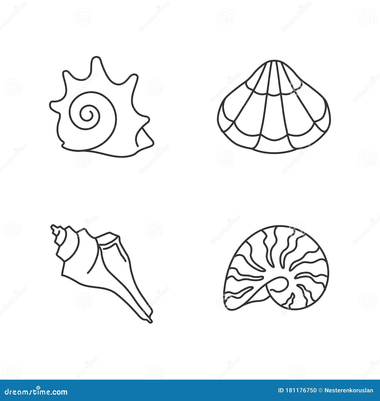 Various Seashells Pixel Perfect Linear Icons Set Stock Vector ...