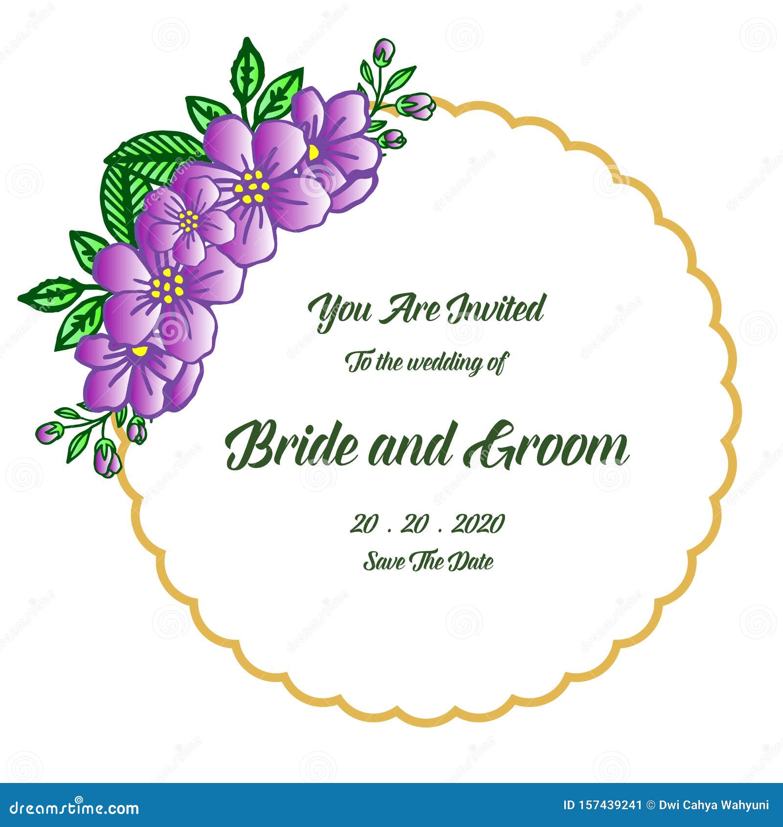 Various Shape Frame with Abstract Purple Floral, for Wedding Invitation ...