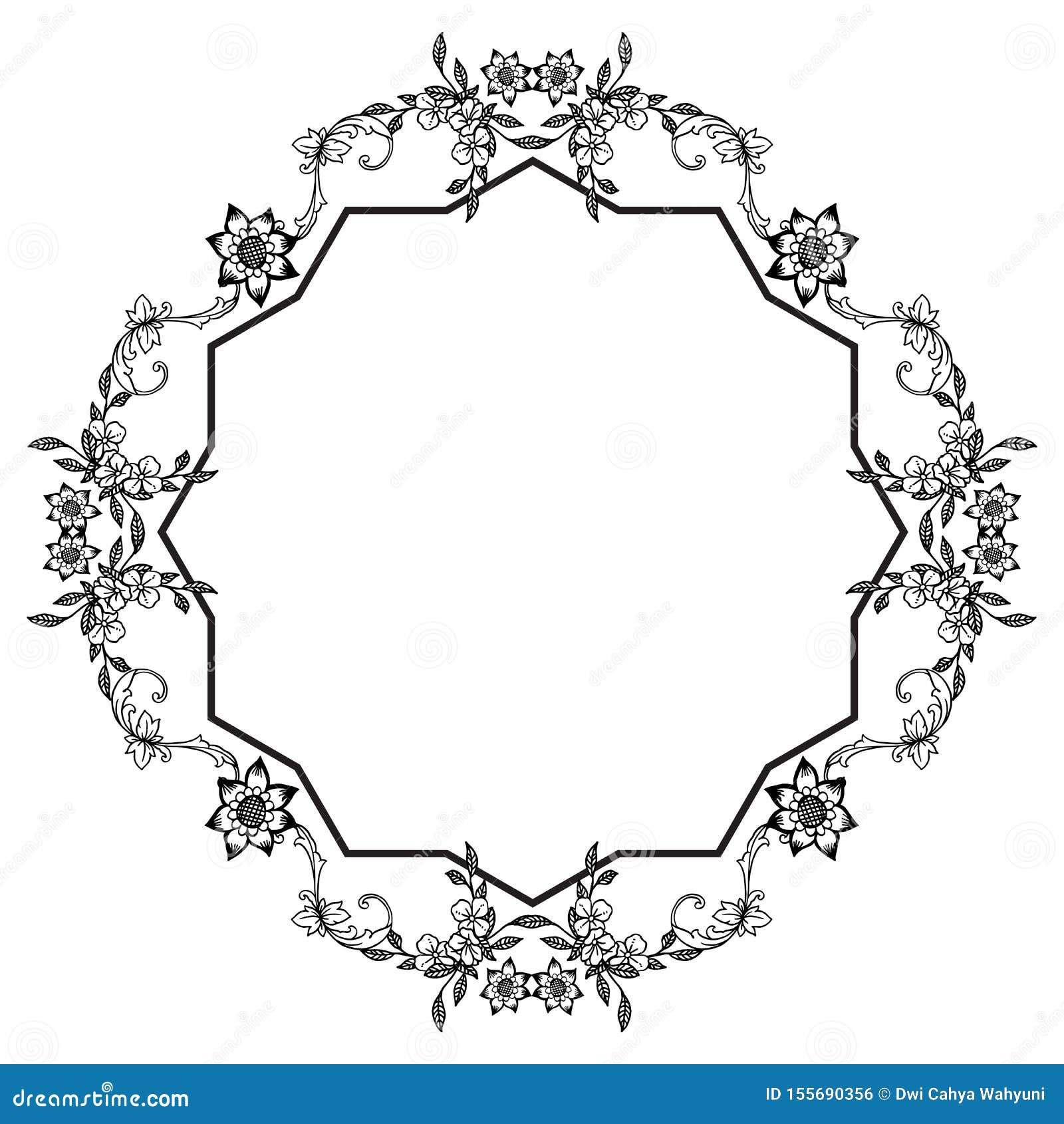 Various Shape Frame with Plant of Leaf Flower in Sketch Style. Vector ...