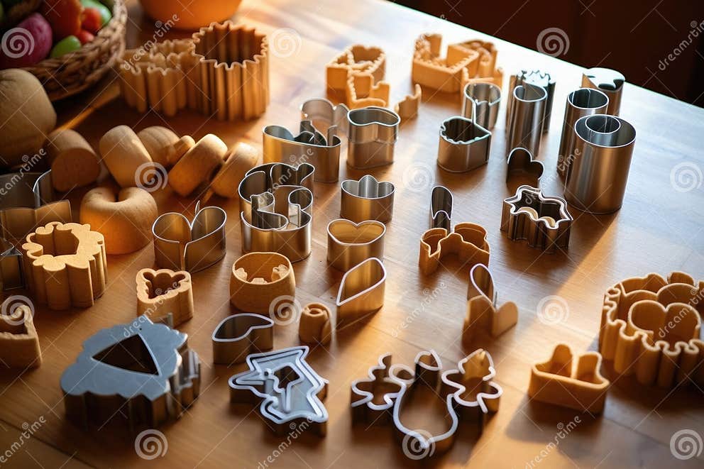 Various Shaped Biscuit Cutters on a Table Stock Illustration ...