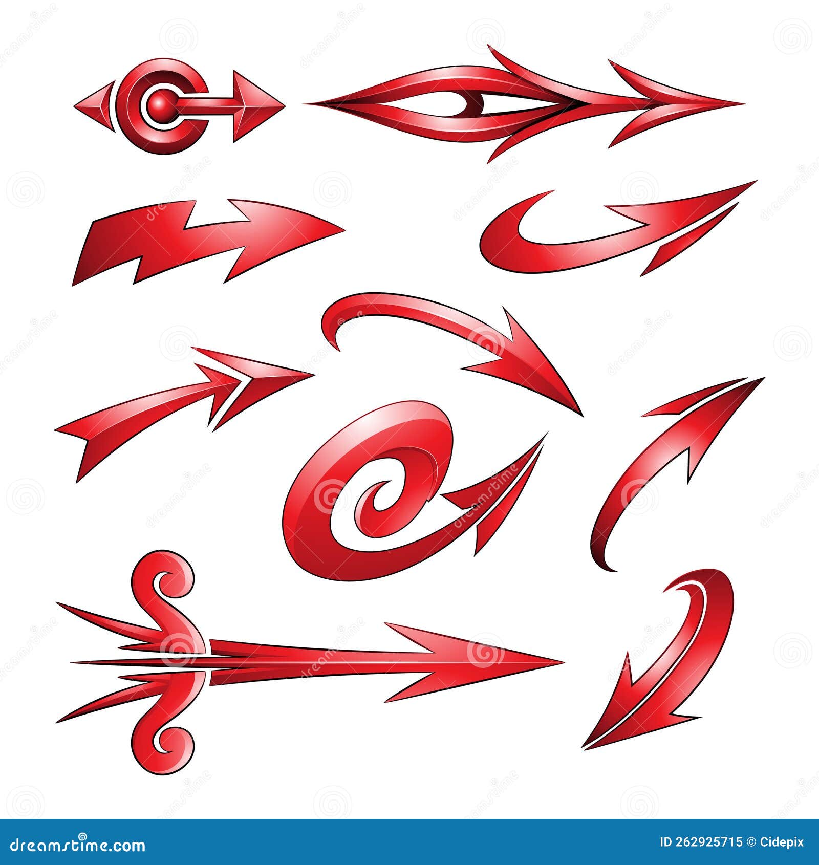 Various Shaped Curvy Red Arrows Stock Vector - Illustration of brand ...