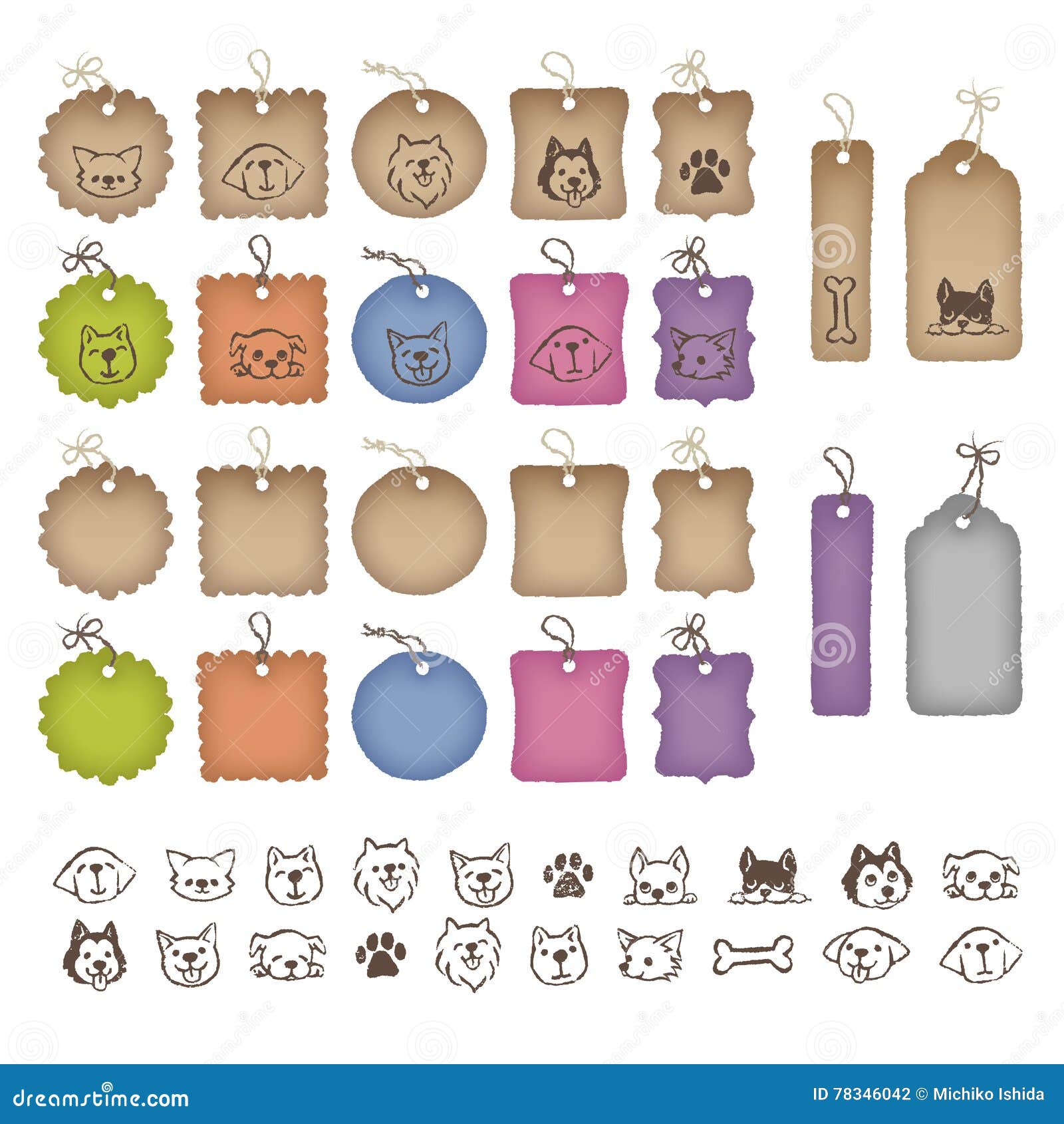 Various Shaped Price Tags and Dog Illustrations Stock Illustration ...
