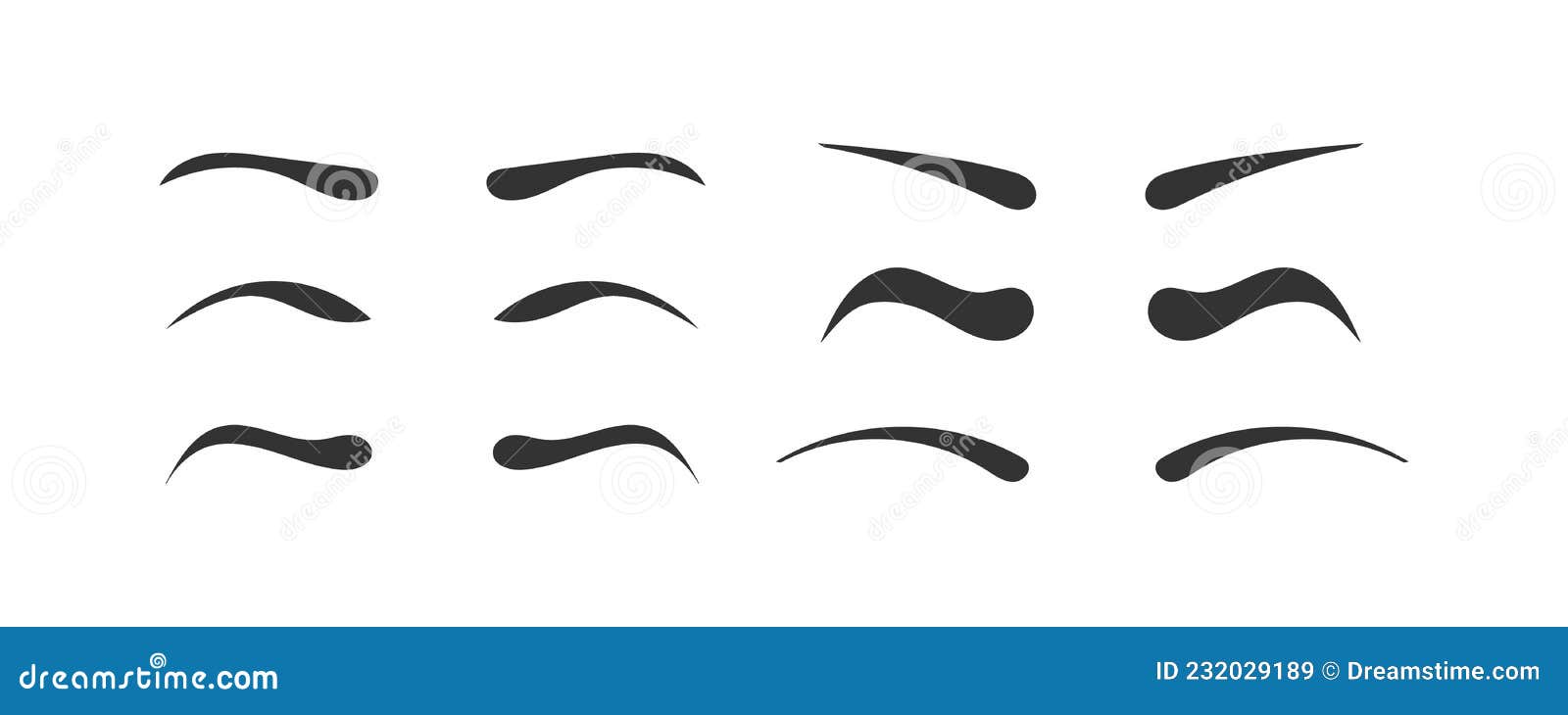 Various Shapes, Angles Thin Eyebrows Hand Drawn. Stock Illustration ...