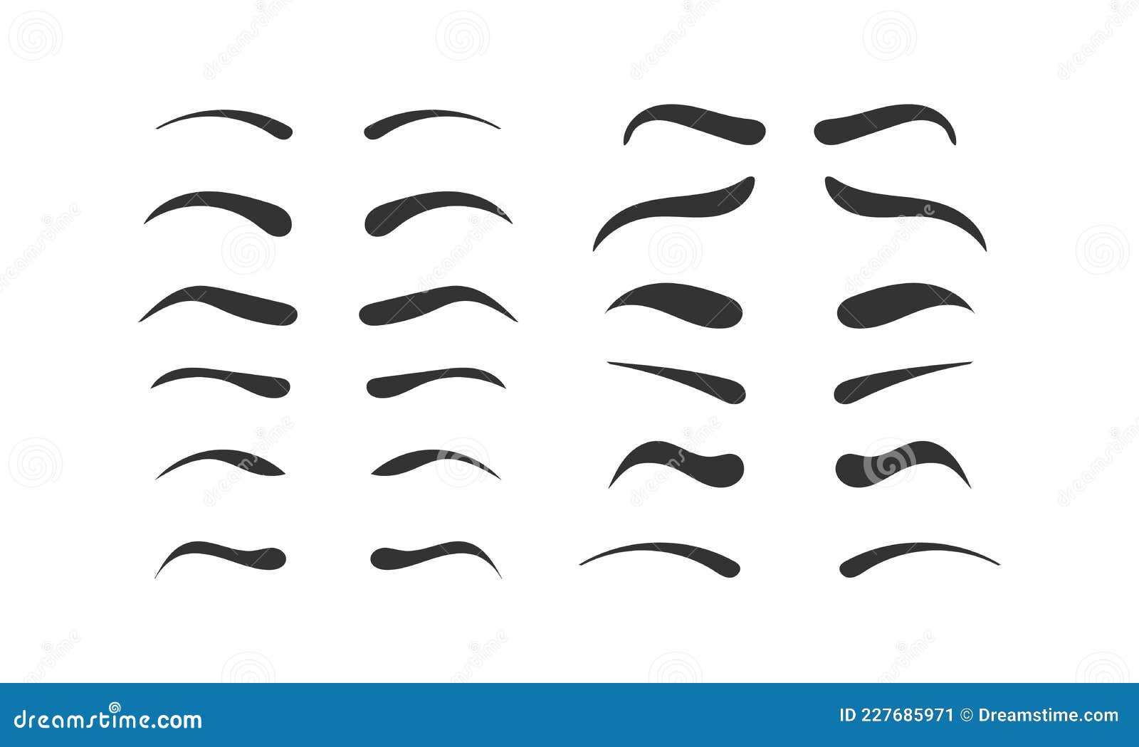 Various Shapes, Angles Thin Eyebrows Hand Drawn. Stock Illustration ...