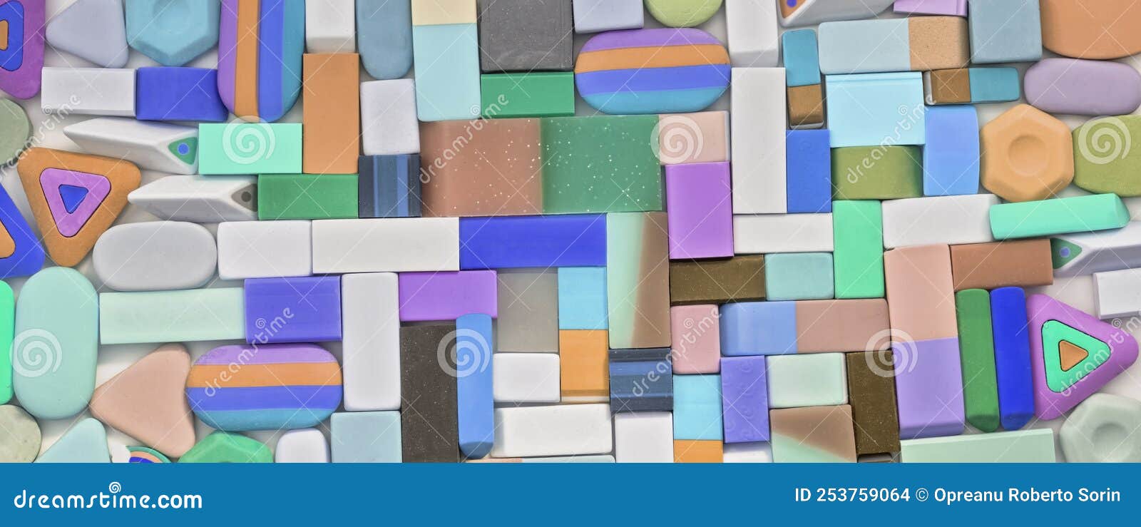 Various Shapes and Colors of Erasers Arranged Stock Photo - Image of ...