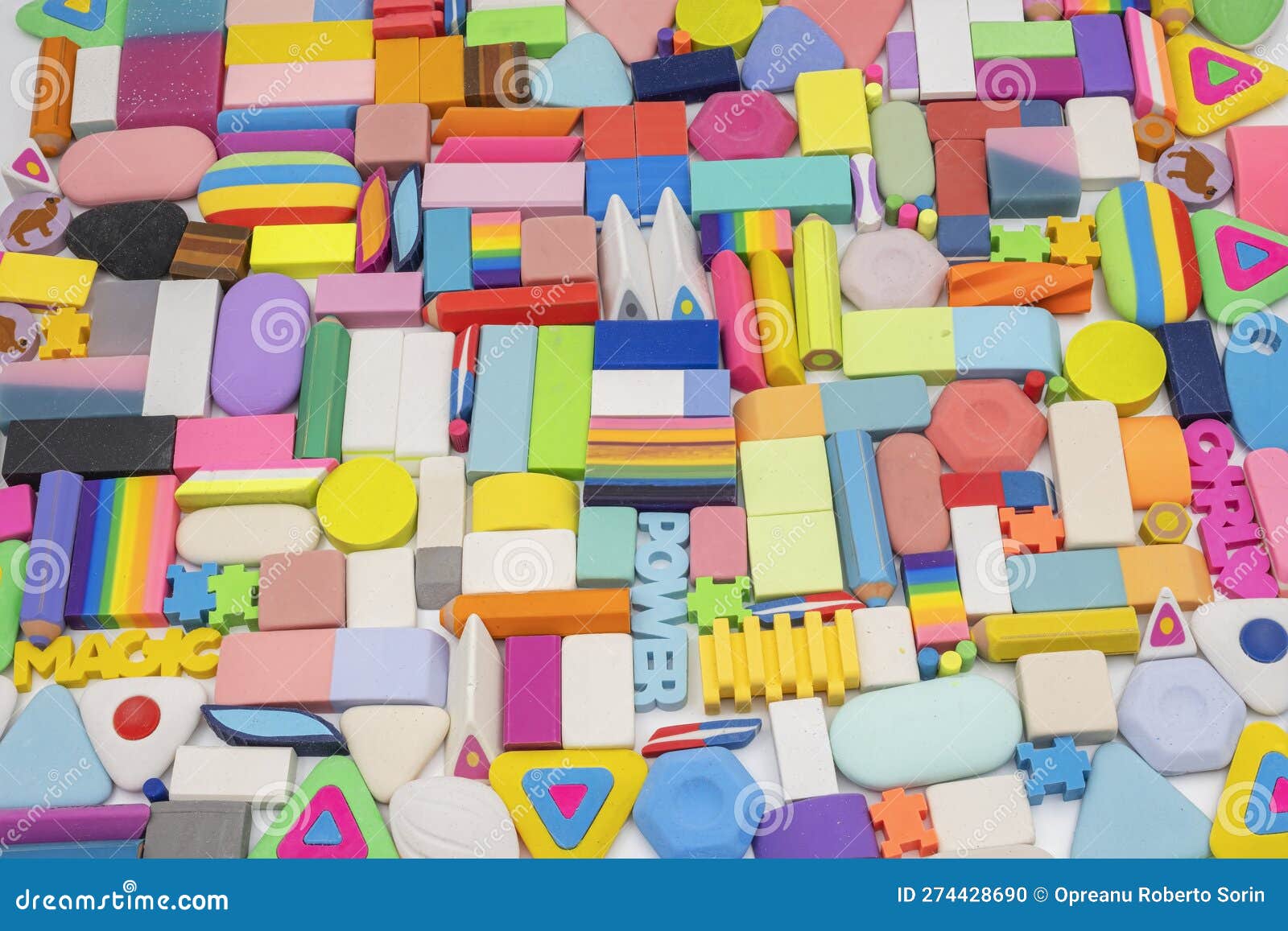 Various Shapes and Colors of Erasers Stock Photo - Image of college ...