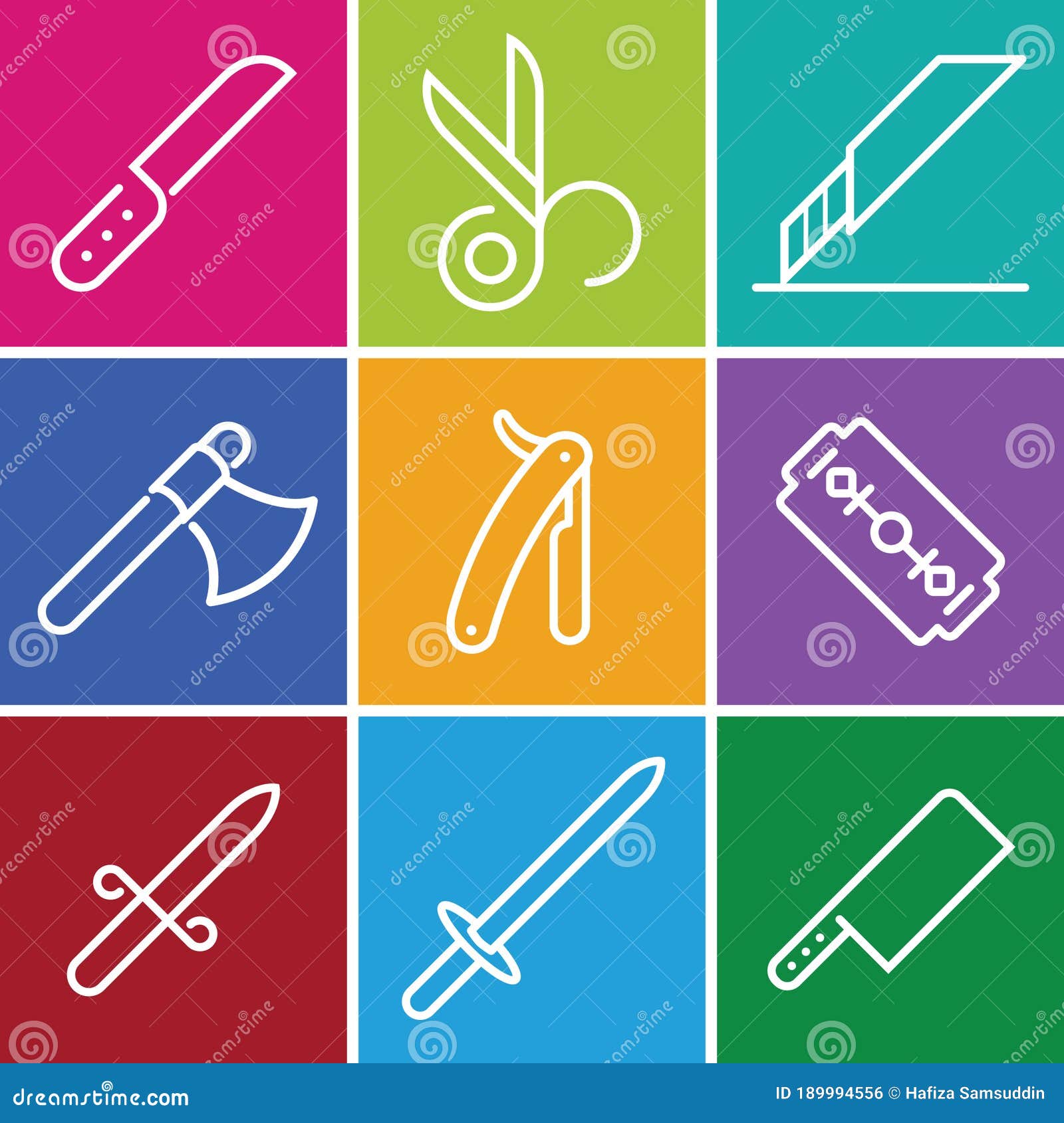 Various Sharp Objects and Weapons. Vector Illustration Decorative ...