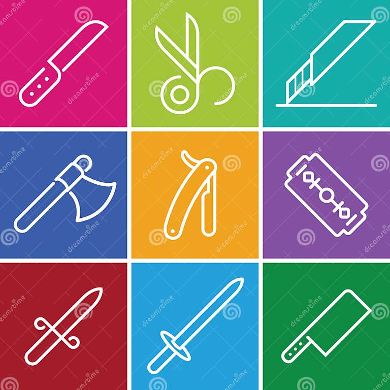 Various Sharp Objects and Weapons. Vector Illustration Decorative ...