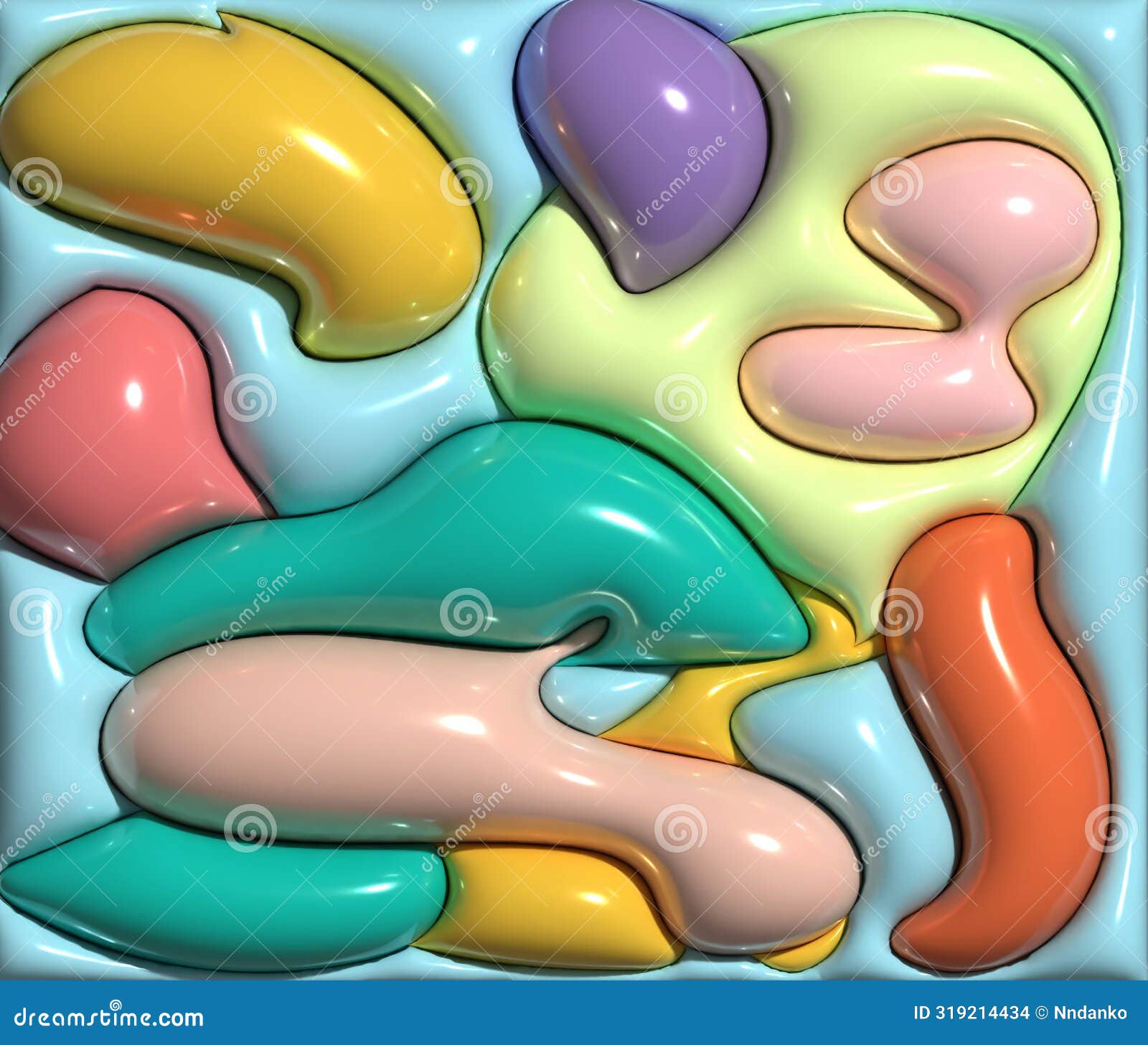 Various Shiny Figures on a Blue Background, 3D Rendering Illustration ...