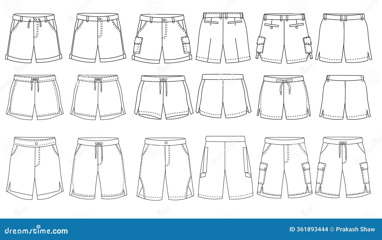 Various Shorts Designs Front and Back Outline Sketch Stock Illustration ...