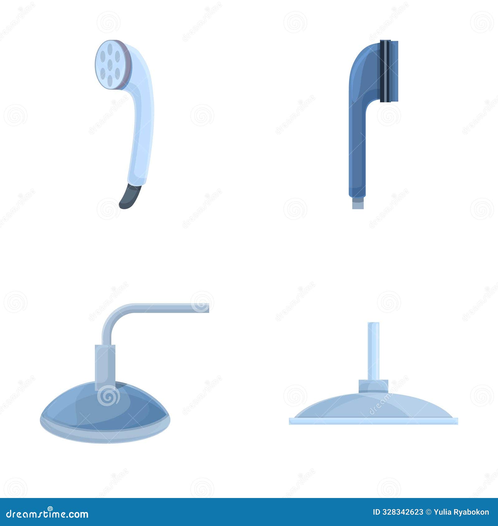 Various Shower Icons Set Cartoon Vector. Chrome Bath and Shower Head ...