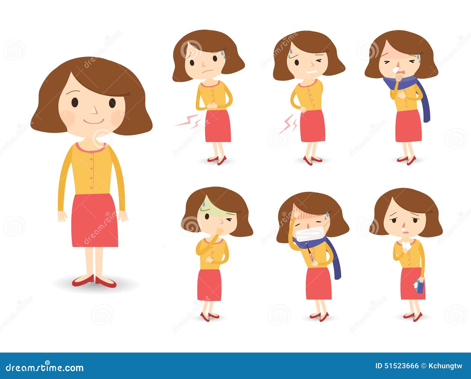 Various Sickness Symptoms in Cartoon Style Stock Vector - Illustration ...