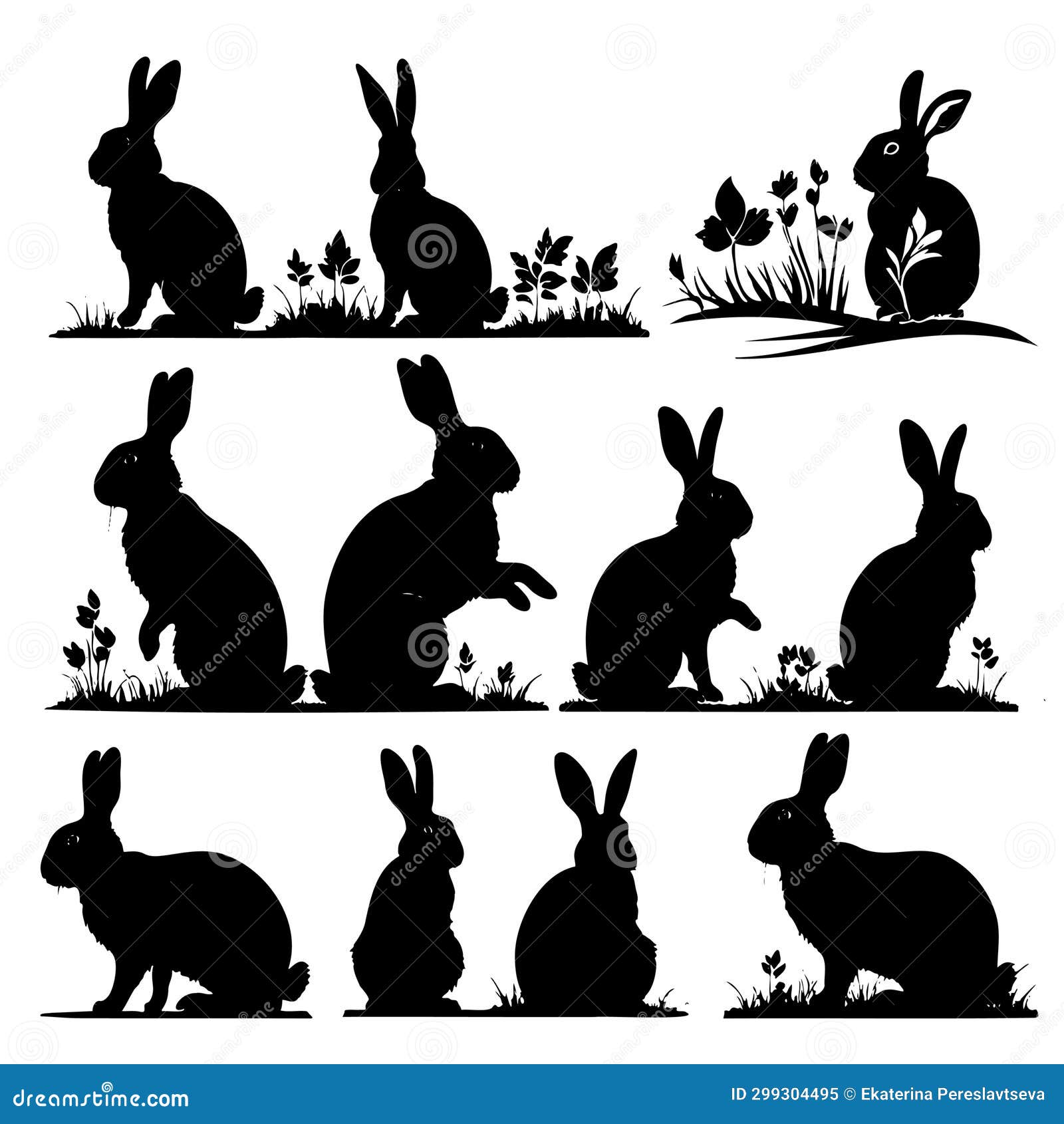 Set Of Silhouettes Of Easter Bunny Vector Illustration. Easter Bunny ...