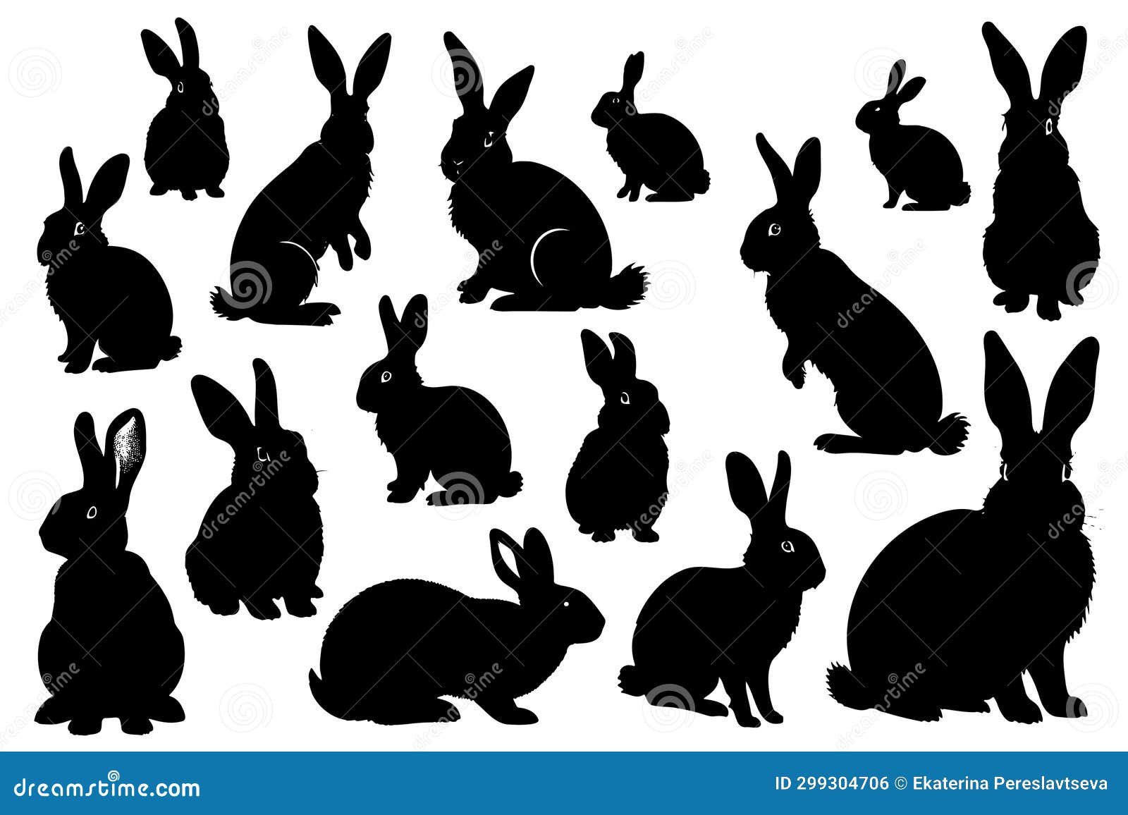 Set Of Silhouettes Of Easter Bunny Vector Illustration. Easter Bunny ...