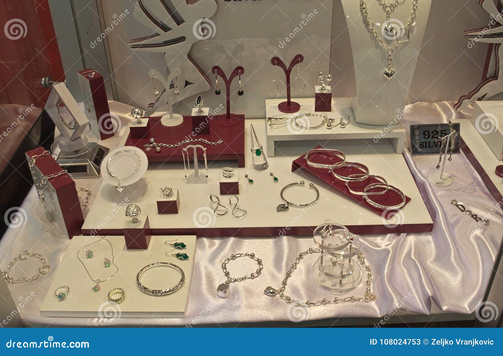 Various Silver Jewelry on Display at Exhibition Stock Image - Image of ...
