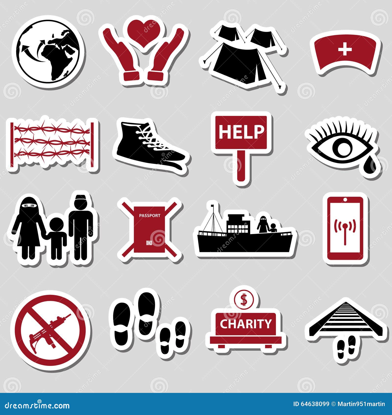Various Simple Refugees Theme Stickers Set Stock Vector - Illustration ...