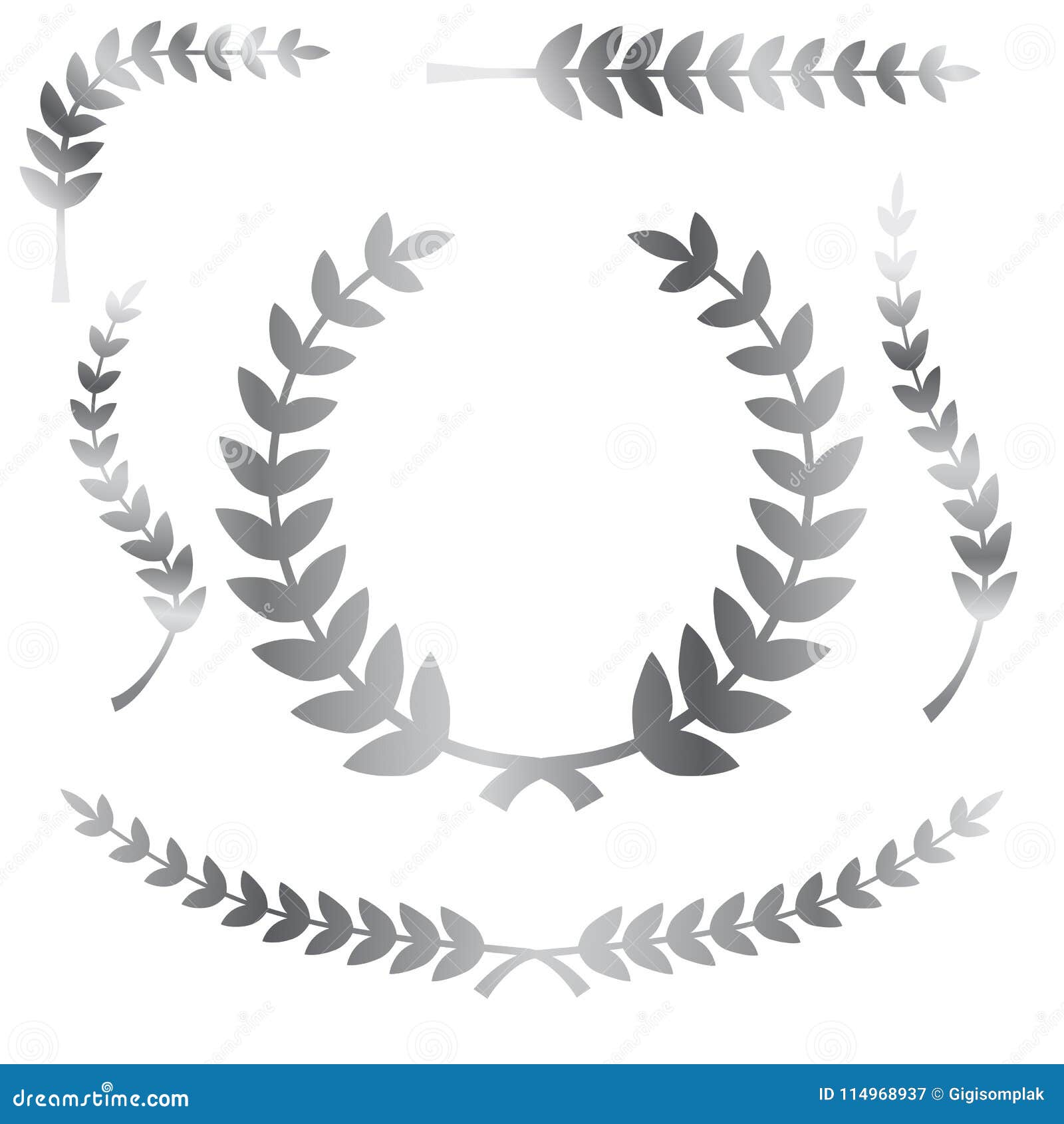 Various Simple Shape Chrome or Silver Laurel Wreath Vector Icon, for ...