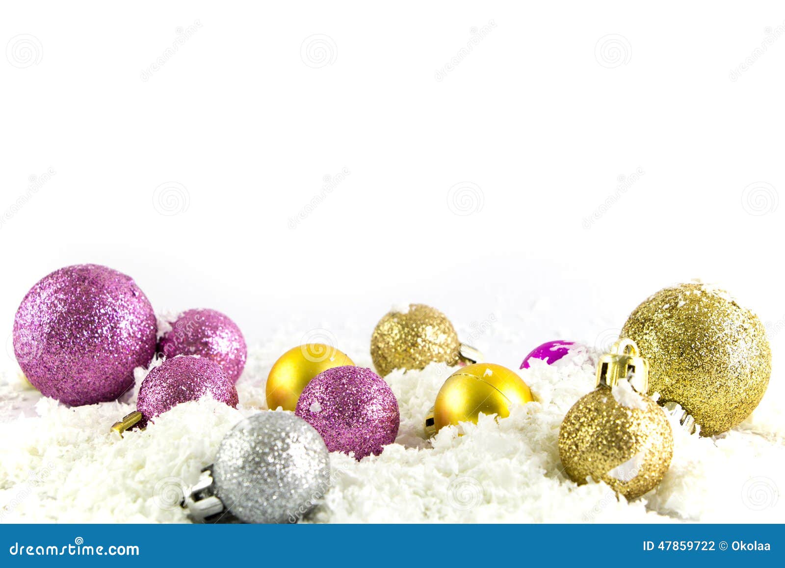 Various Sized and Colored Christmas Balls with Snow Stock Photo - Image ...