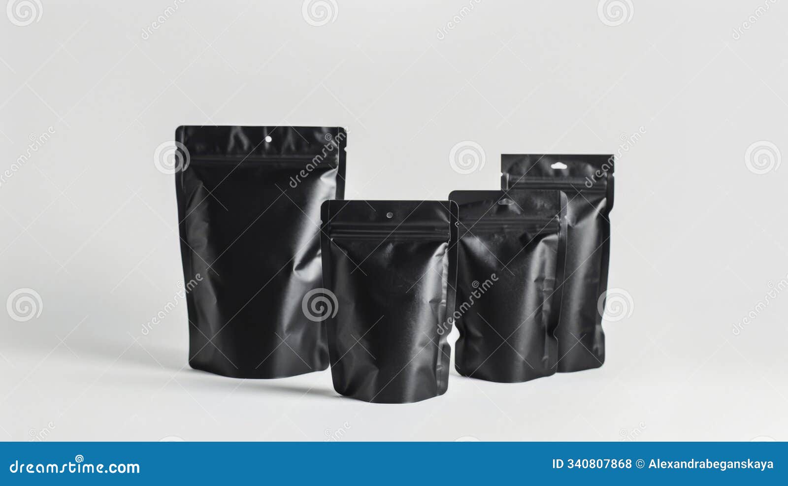 Assorted Black Packaging Pouches on White Background Stock Illustration ...