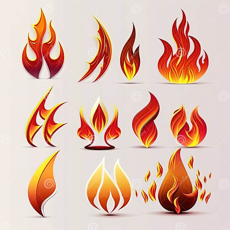 Various Sizes, Colors and Shapes of Fire Illustrations Stock ...