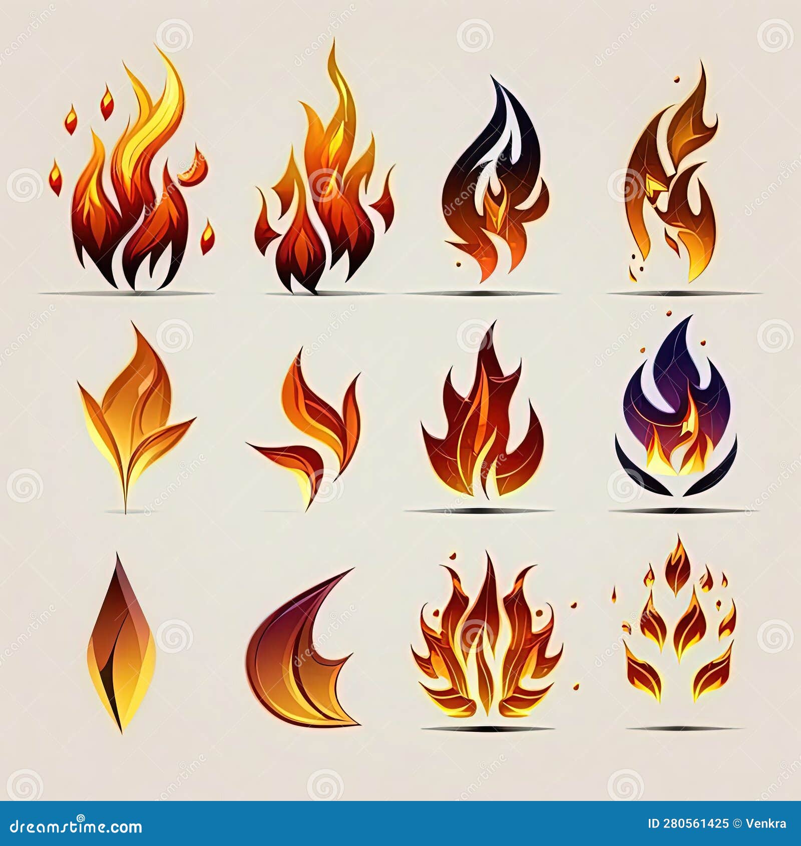 Various Sizes, Colors and Shapes of Fire Illustrations Stock ...