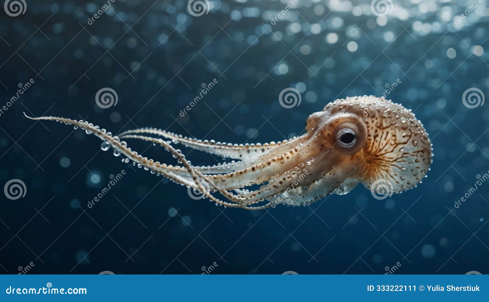 Various Sizes of Squid Swimming in a Blue Ocean Background. Stock ...