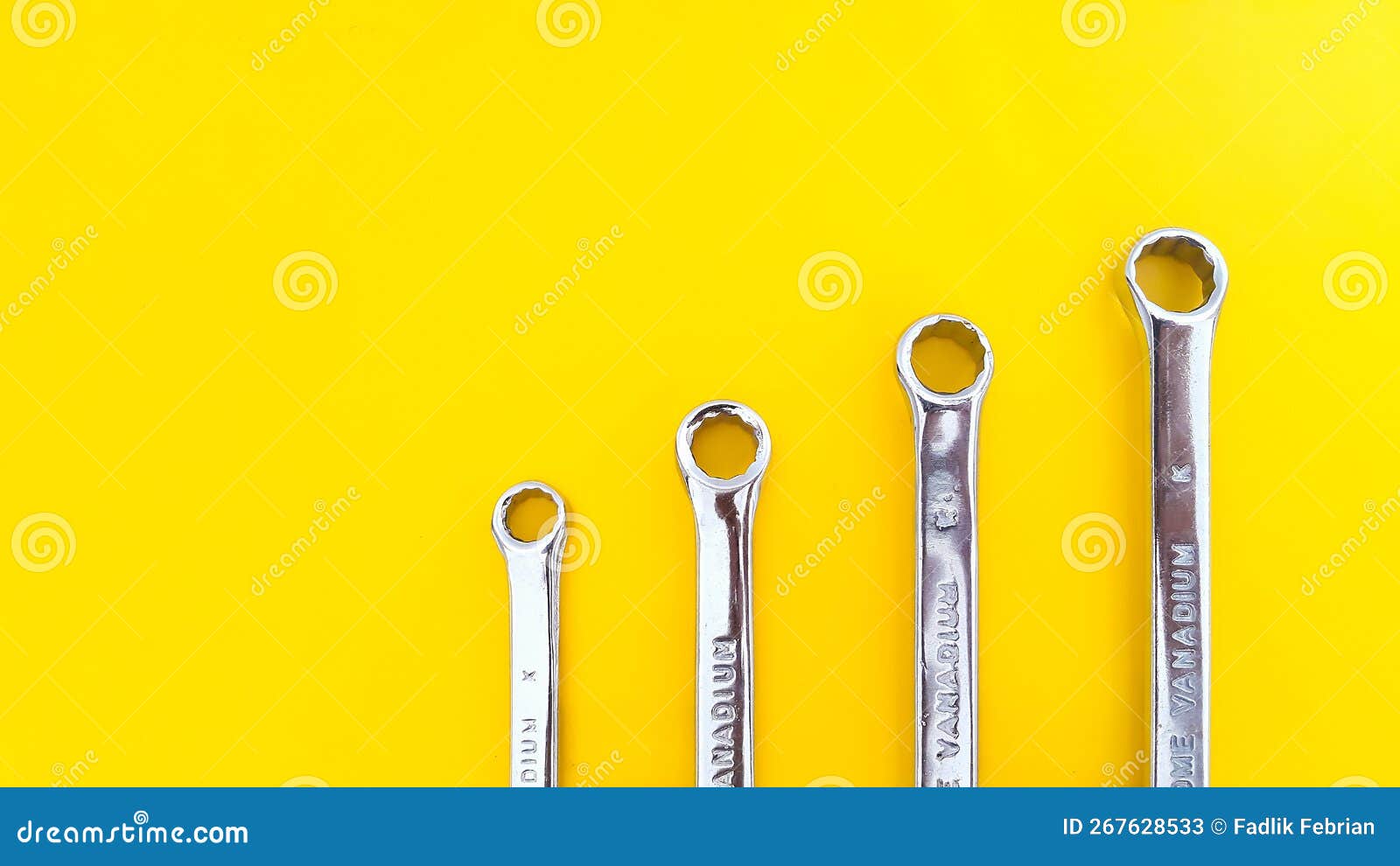 Various Sizes of Wrench or Spanner Isolated on Yellow Background Stock ...