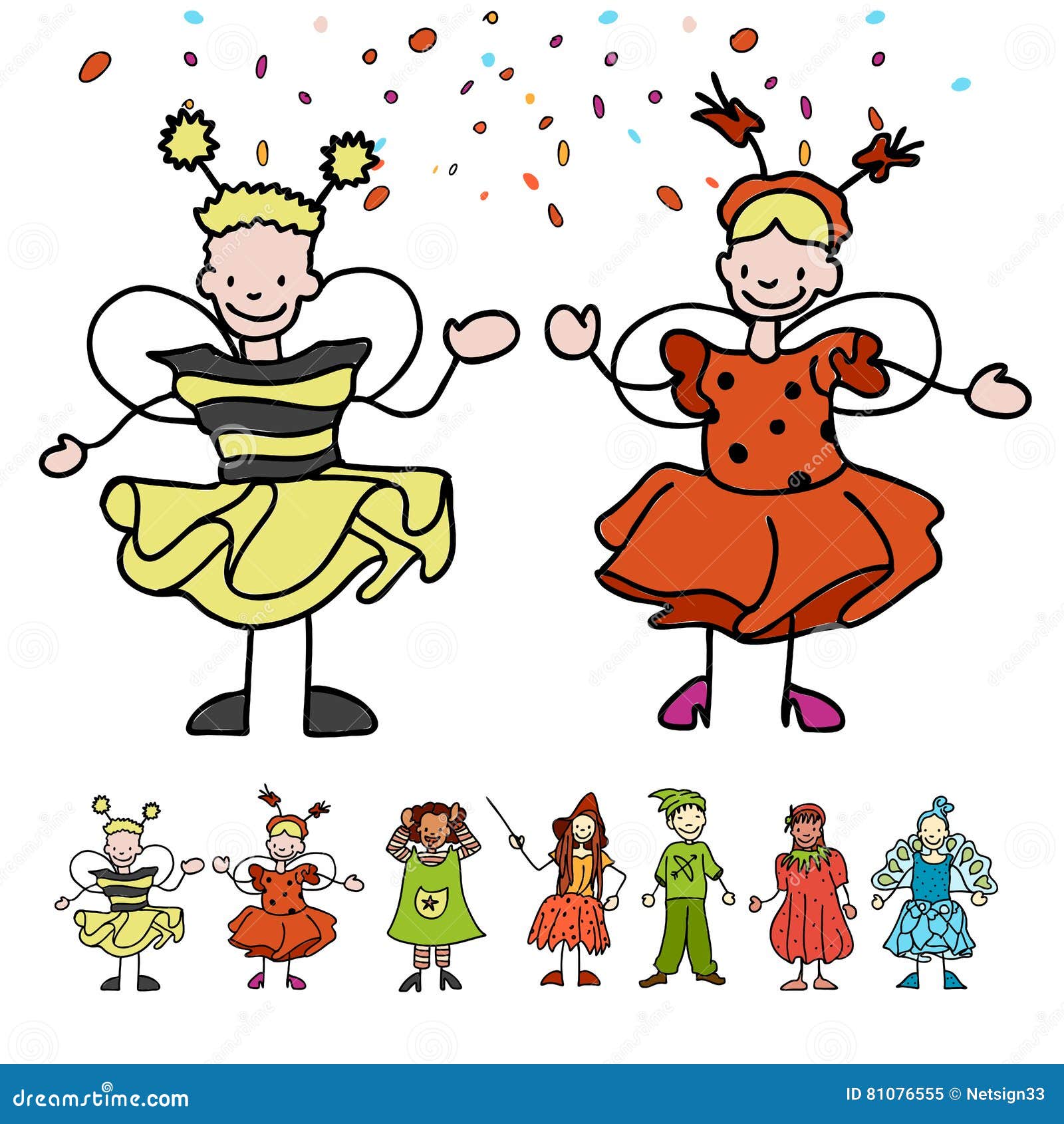 Various Sketched Flat Children Celebrate Carnival Stock Vector ...