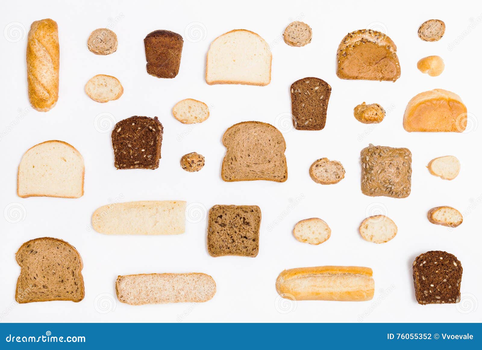 Various Sliced Bread Loaves and Rolls on White Stock Photo - Image of ...